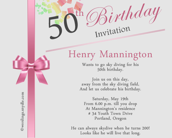 50th Birthday Invitation Wording Samples Wordings And Messages