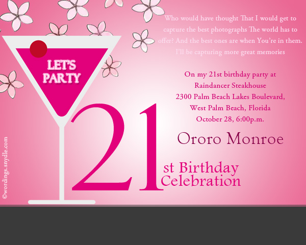 21St Birthday Party Invitations For Girls