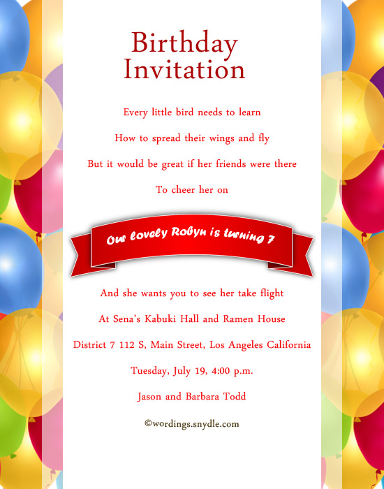 7th Birthday Party Invitation Wording Wordings And Messages