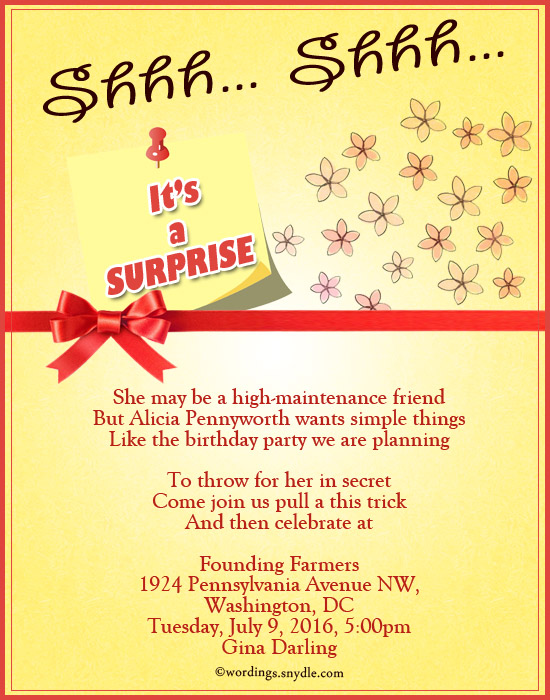 Surprise Birthday Party Invitation Wording Wordings And Messages
